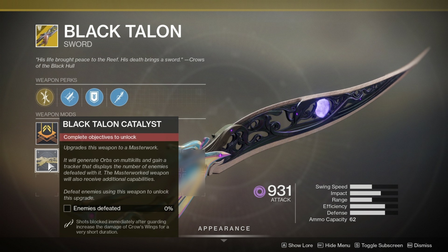 Destiny 2 Exotic Catalyst Guide: Black Talon & Lord of Wolves Catalysts ...