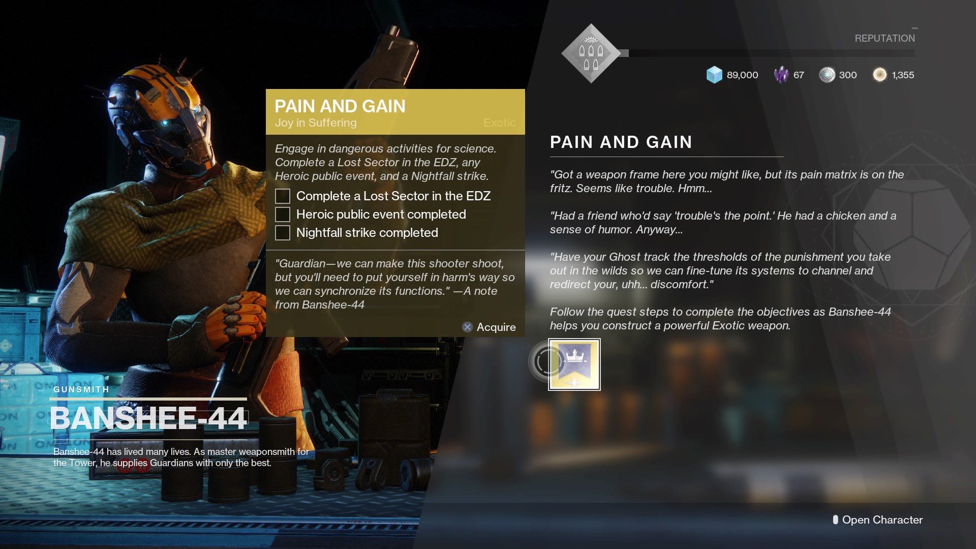 Pain and Gain - Destiny 2 Banshee 44 Exotic Quest Guide